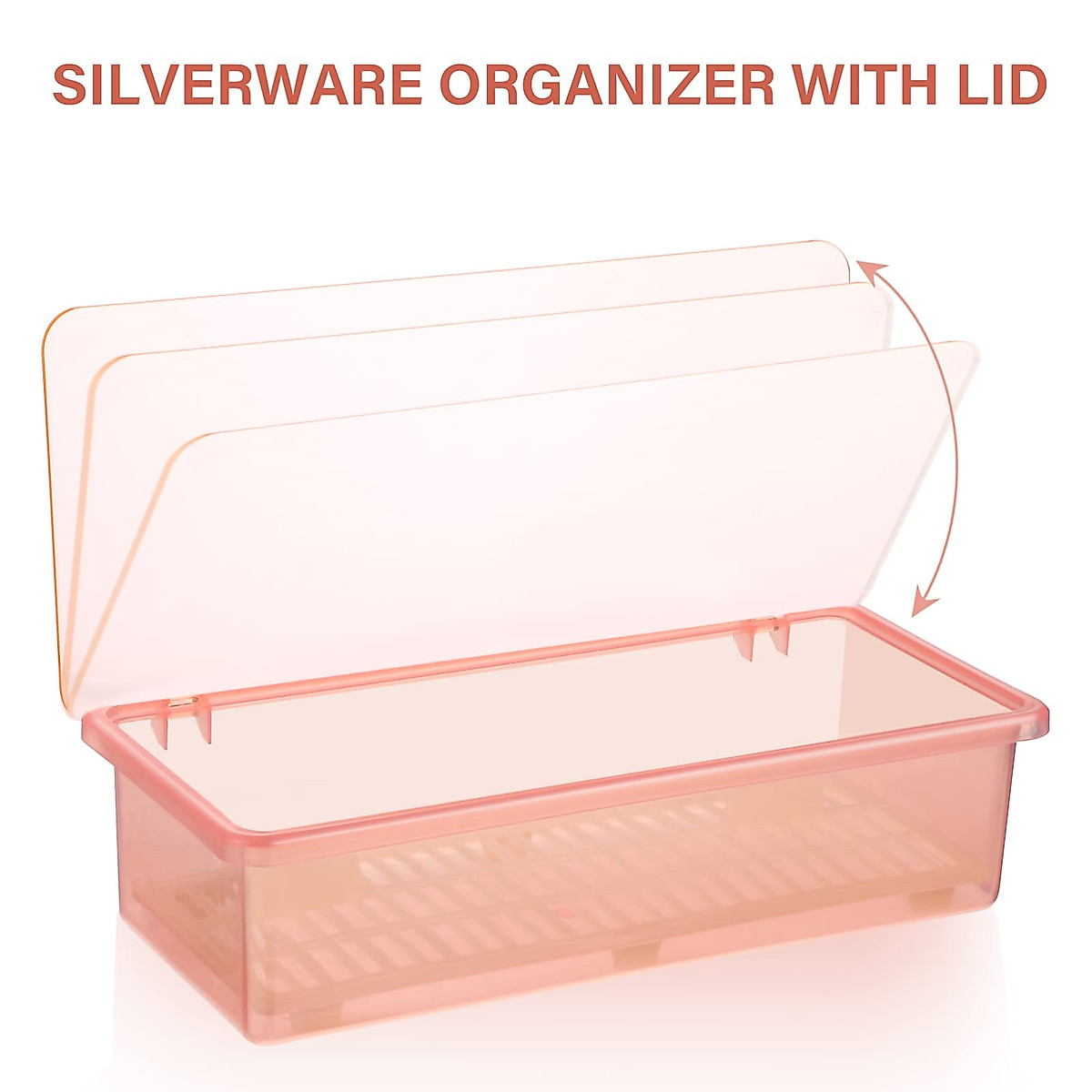 Zerodeko Clear Container 2pcs Silverware Organizer with Lid Covered Kitchen Cutlery Tray Plastic Drawer Organizer Tray Utensil Storage Container Dinnerware Holder for Home Storage Drawers