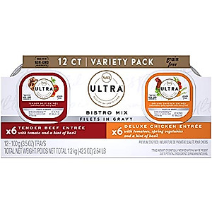 NUTRO ULTRA Grain Free Adult Soft Wet Dog Food Filets in Gravy Bistro Mix Variety Pack, (12) 3.5 oz. Trays