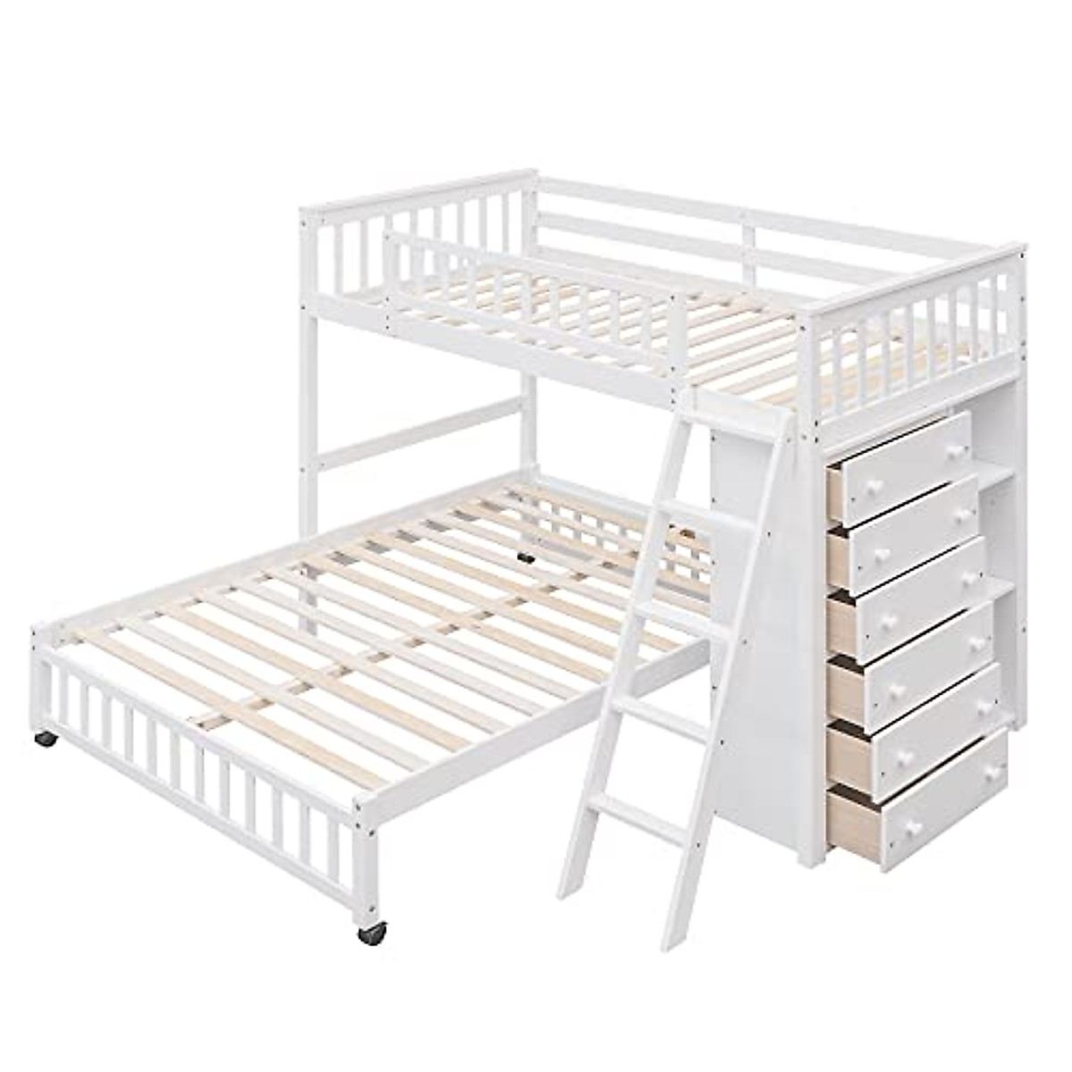 Merax Wooden Twin Over Full Bunk Bed with Six Drawers