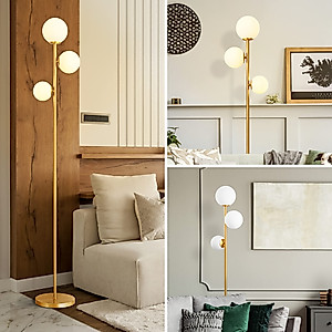 EDISHINE 69in Gold Modern Floor Lamp for Living Room, Upgraded Dimmable 3 Globe Mid Century Standing Lamps, Built-in LED, Frosted Glass Shade, Luna Tall Pole Lamp for Bedroom, Hotel -Antique Brass