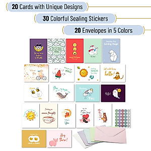 Mr. Pen- Thinking of you cards with envelopes, 20 Unique Design, Large 5”x7”, Thinking of You Card, Blank Inside, Greeting Cards Thinking of you, Encouragement Cards, Note Cards with Envelopes