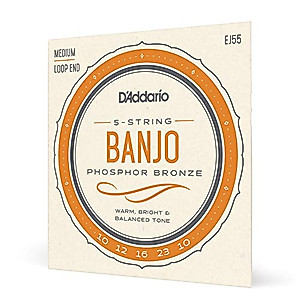 D'Addario EJ55 Banjo Strings 5 String Set - Banjo Strings Set - Phosphor Bronze, Medium, 10-23