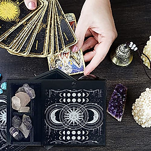 Hukalw Wooden Tarot Card Case Holder, Deck Box Organizer Storage Compatible with Most sizes Cards, 3 Storage Compartments