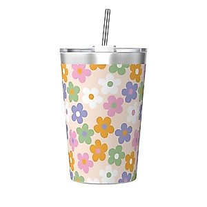 Colorful Floral Flowers Pattern - 12oz Coffee Tumbler Insulated Tumblers Iced/Thermo Coffee Mug Cup Gifts for Women Men Couples Car Party Office