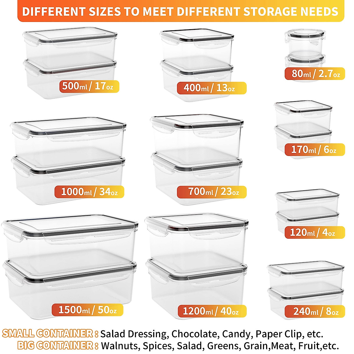 GEIKR 40 PCS Plastic Food Storage Containers with Lids Airtight, BPA-Free Leakproof Meal Prep Containers Reusable,Microwave & Dishwasher & Freezer Safe,Includes Labels & Pen