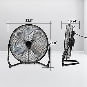 KEN BROWN 20 Inch High Velocity Floor Fan, 3-speed, 5 Blades, 360 Degree Tilting, Heavy Duty Metal Floor Fan for Garage, Shop, Gym