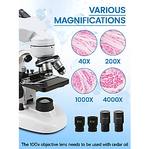 Crspexil Compound Binocular Microscopes 40X-2000X with Microscope Prepared Slides 30p,for Kids Students Adults, Microscope Accessories, Wire Camera Shutter, for School Laboratory Home Education