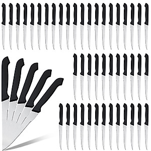 Therwen 50 Pieces 8.8 Inch Serrated Steak Knife Set Pointed Tip Stainless Steel Steak Knife Sharp Blade Flatware Steak Knives for Kitchen Restaurant Camping
