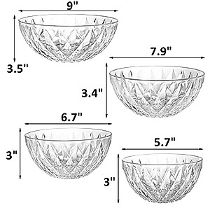 ZOOFOX Set of 4 Salad Bowls, Acrylic Mixing and Serving Bowls for Fruit, Salad, Popcorn, Chips, Dips, Condiments, Party Snack and More