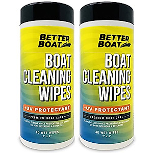 Boat Cleaner Wipes with UV Protection Boat Vinyl Cleaner and Protectant Car Leather Marine Boat Seat Cleaner Dashboard & Console Boat Cleaning Supplies Interior and Exterior Clean & Wash Products 2PK