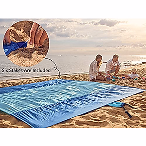 Wekapo Beach Blanket Sandproof, Beach Mat, Big & Compact Sand Free Mat Quick Drying, Lightweight & Durable with 6 Stakes & 4 Corner Pockets, Standard (1~3 person)