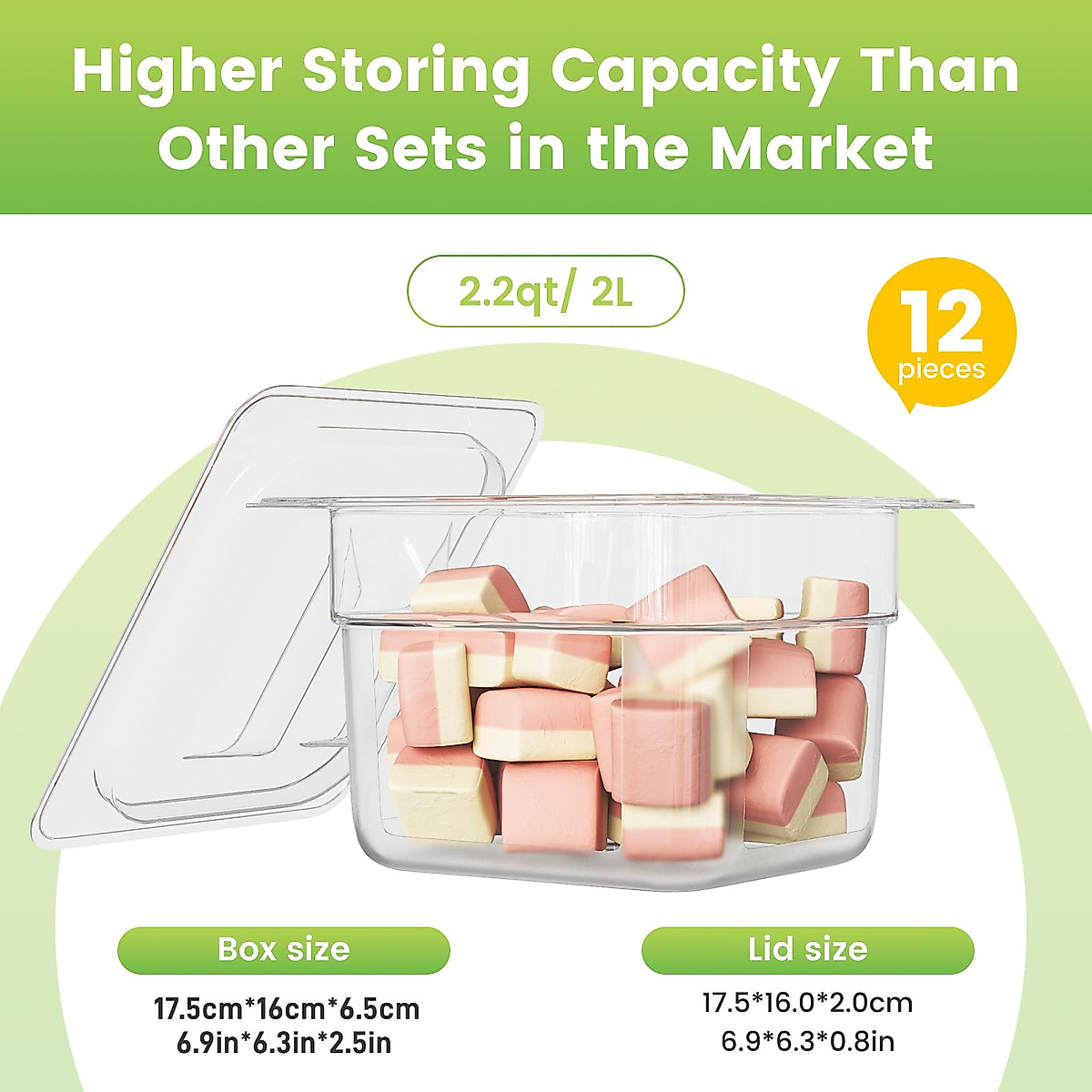 HNEDSEN 6 Pack Plastic Food Pan with Lid 1/6 Size 2.5 Inch Deep Restaurant Clear Food Storage Containers Polycarbonate Commercial Hotel Pans for Fruits Vegetables Beans Corns (12 PCS, 2.5'' Deep)