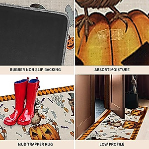 Halloween Punmkin Ghost Owl Diamond Textured Retro Kitchen Mat Set of 2,Anti-Fatigue Kitchen Rugs,Waterproof Non-Slipping Kitchen Mat for Floor, Durable Kitchen Rugs and Mats for Kitchen & Laundry