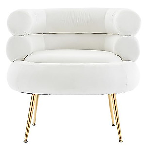 Modern Accent Chair with Ottoman - Barrel Chair with Golden Metal Legs - Velvet Single Sofa Reading Chair - Upholstered Tufted Lounge Chair - Armchair with Footrest for Bedroom Living Room - Beige