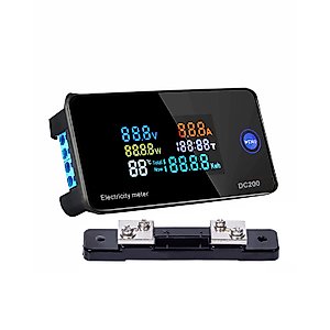 diymore DC 0-200V 50A LCD Display Digital Current Voltage Power Meter DC Amp and Volt Meter Current Energy Monitor Voltmeter Ammeter Wattmeter Panel with 50A Shunt
