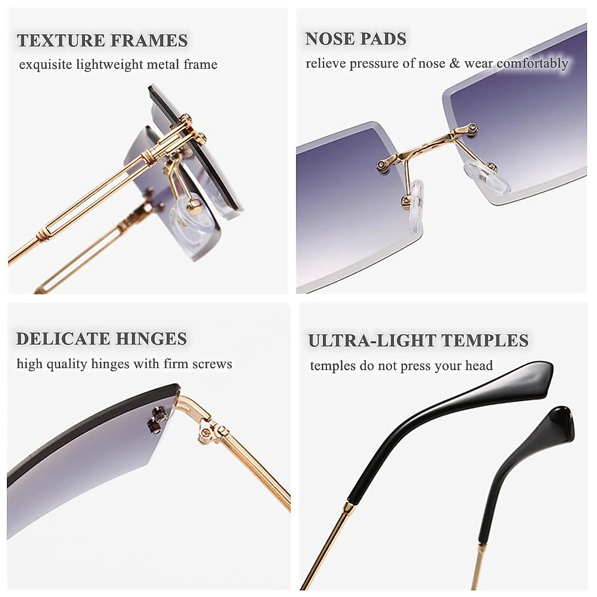 BAWUYI 90s 2000s Rectangle Rimless Sunglasses Women Men Y2K Accessories Vintage Retro Frameless Square Glasses UV400 Tinted Lens Silver-Grey