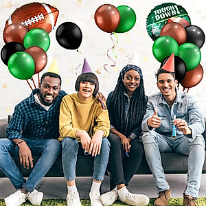 97 Pieces Football Balloons Set 6 Pieces Football Field Foil Balloons 90 Pieces Latex Balloons and Long Balloon Strip for Sport Themed Football Themed Birthday Party Decorations (Black, Green, Brown)