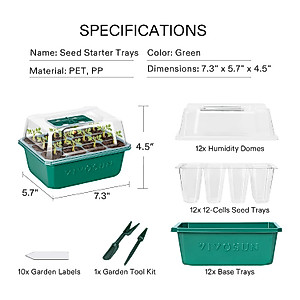 VIVOSUN 2 Pack Durable Waterproof Seedling Heat Mat Warm Hydroponic Heating Pad and 12-Pack Seed Starter Trays, 144-Cell Seed Starter Kit with Humidity Dome