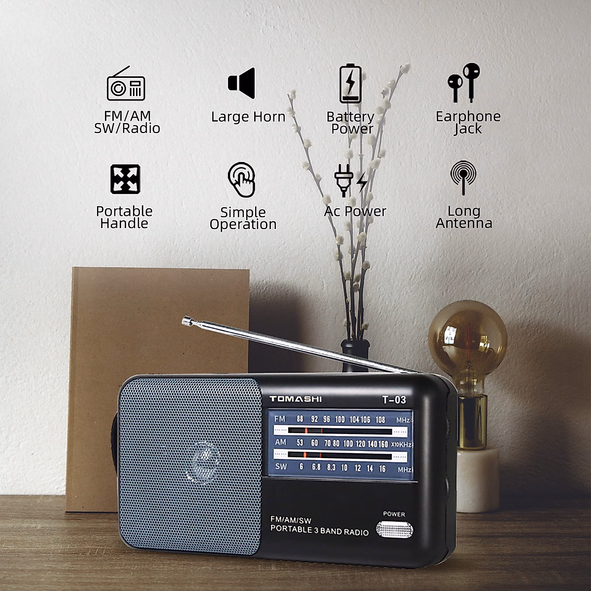 TOMASHI Radio Portable Shortwave Radio,SW FM AM Transistor Radio with Best Reception,123456789