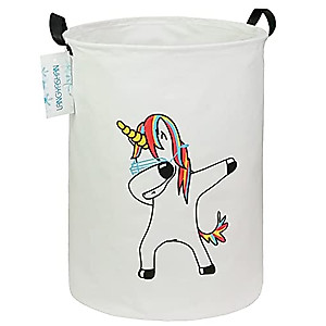 LANGYASHAN Laundry Basket Canvas Fabric Collapsible Organizer Baskets for Storage Bin Toy Bins Gift Baskets Bedroom Clothes Children Nursery Hamper (Danceing Unicorn)
