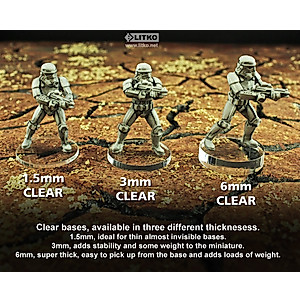 LITKO 50mm Circular | Round Notched Base | Compatible with Star Wars: Legion | Clear | (1.5mm Clear Acrylic)