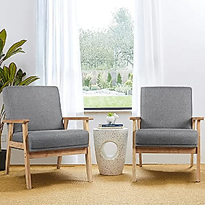 Homajor Accent Chairs Set of 2,Accent Chairs for Living Room,Accent Chair,Mid Century Modern Chair,Arm Chair,Reading Chair,Wooden Comfy Armchair for Bedroom,Grey (OWS1GY-2pc)