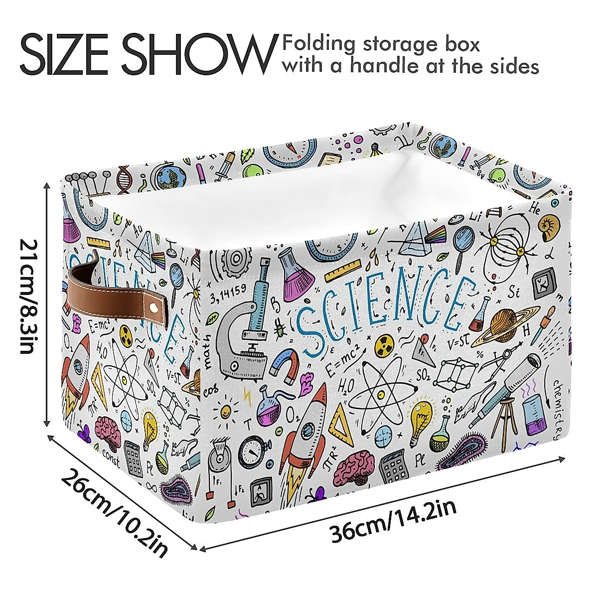 AUUXVA Education Science Chemistry Storage Bins Basket, Collapsible Storage Cube Rectangle Storage Box with Handles for Shelf Closet Nursery Bedroom Home Office 2 Pack