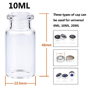 PEKYBIO 20 mm, Borosilicate Glass Standard Crimp Headspace Vial,10 ml Capacity,Flat Bottom,Beveled Finish, 22.5x46 mm, Pack of 100
