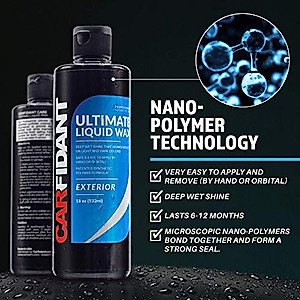 Carfidant Premium Liquid Car Wax Kit - Ultimate Liquid Wax Paint Sealant - Easy to Apply - Nano-Polymer Protection - Car Detailing Products Car Wash Kit - Microfiber Towel + Applicator