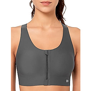 Yvette Seamless Post Surgery Sports Bra - Medium Support Zip Bra,Wireless Supportive,Comfortable，Grey, Medium