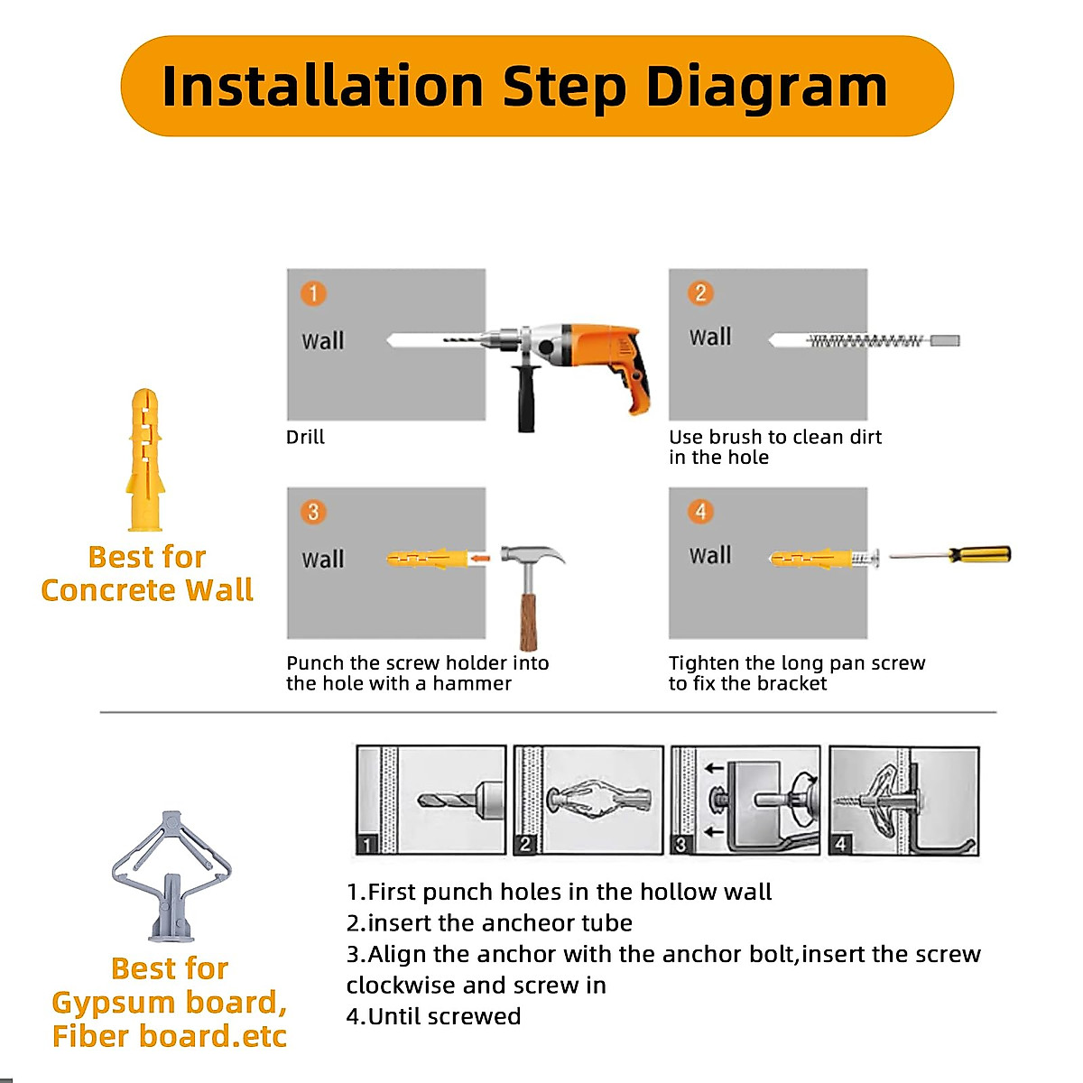 Shelf Brackets 12 x 8 inch, 6 Pack Wall Shelf Brackets with 90 Degree Triangle, Black Metal Shelf Brackets, Shelves L Brackets(300x190mm)