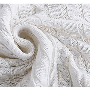 Cable Knit Throw Blanket for Couch Chair Beach Sofa, Soft Warm Home Decorative Lightweight Blanket, White 51 x 70 Inch