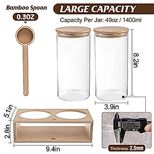 ANPHSIN Glass Coffee Containers with Shelf, 2Pcs 49oz Large Capacity BPA Free Coffee Storage Jars with Airtight Sealed Bamboo Lids Spoon for Kitchen Food, Coffee Beans, Coffee Powder, Sugar, Tea