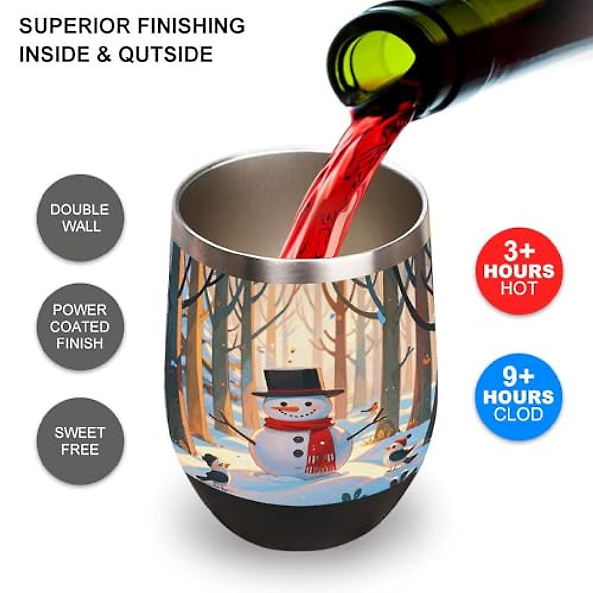 OPTKSNCU 304 Stainless Steel Insulated Cup with Lid, Snowman Christmas Print Durable, And Easy to Clean – Ideal for Home, Office, And Gift Giving