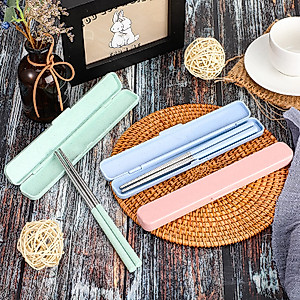 3 Pieces Portable Chopsticks with Case, Reusable Chopsticks Flatware Set, Metal Stainless Steel Travel Chop Sticks with Handle, Japanese Chinese Korean Chopsticks for Bento Box