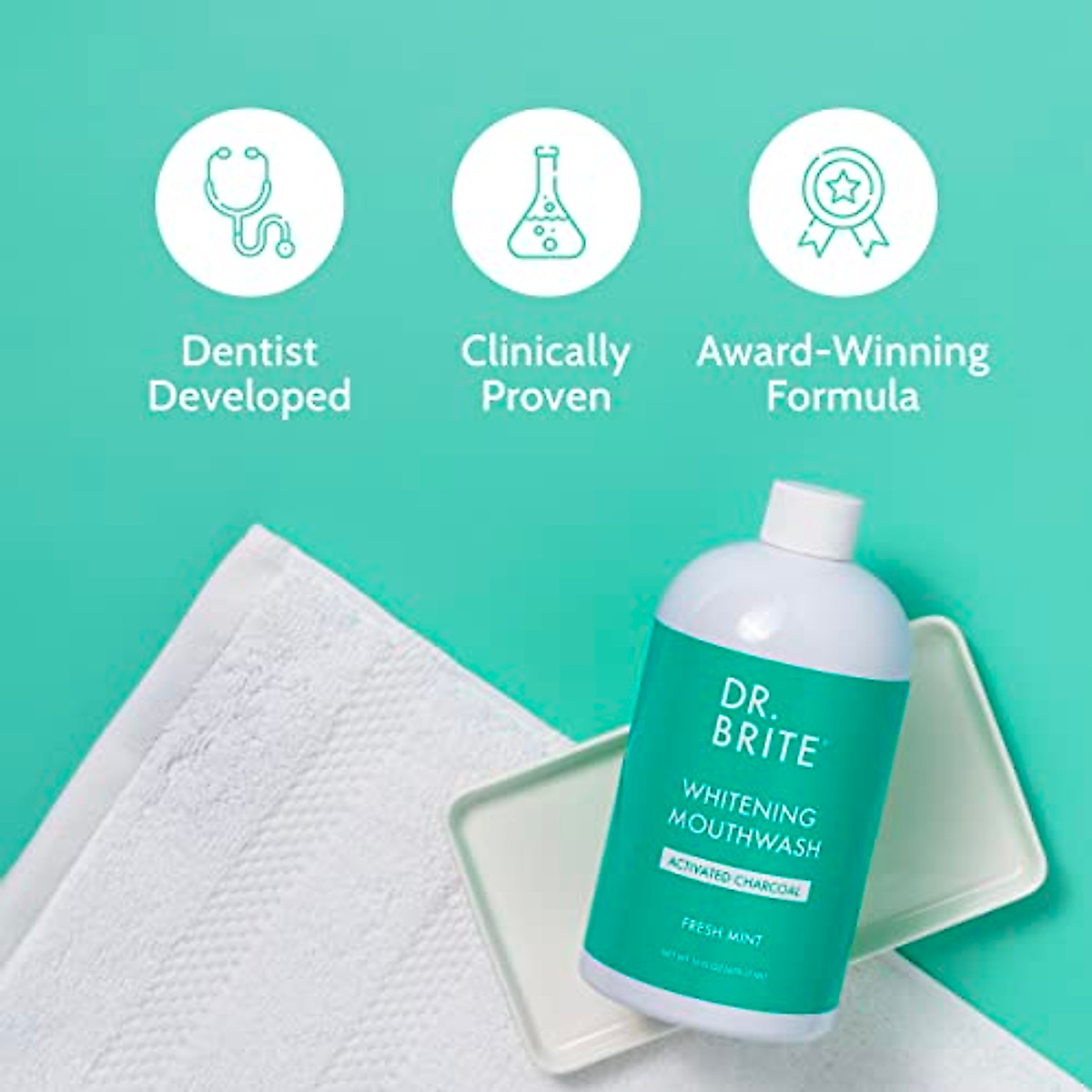 Dr. Brite Natural Whitening Mouthwash, Alcohol-Free, Doctor Formulated to Prevent Bad Breath - Mint, 16 oz