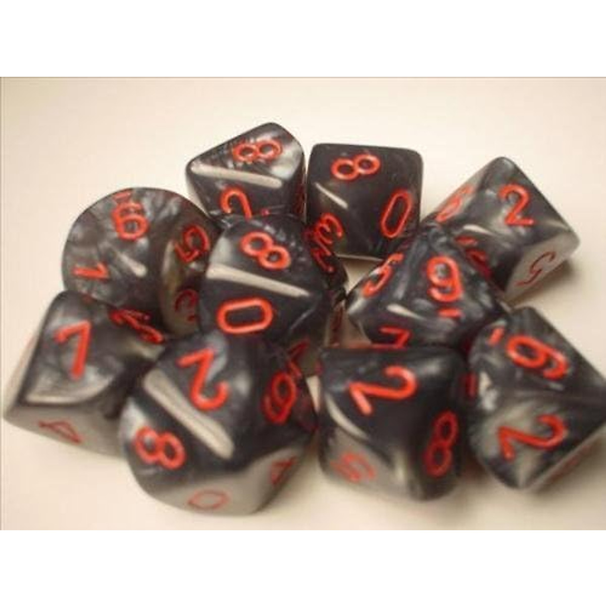 Chessex Dice Sets: Velvet Black with Red - Ten Sided Die d10 Set (10)