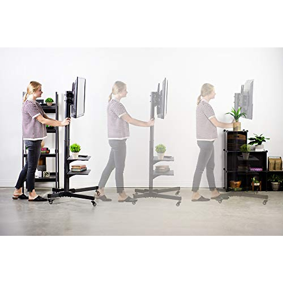 VIVO Mobile TV Cart for 32 to 83 inch Screens up to 110 lbs, LCD LED OLED 4K Smart Flat, Curved Panels, Rolling Stand, Dual Laptop Shelves, Locking Wheels, Max VESA 600x400, Black, STAND-TV01B