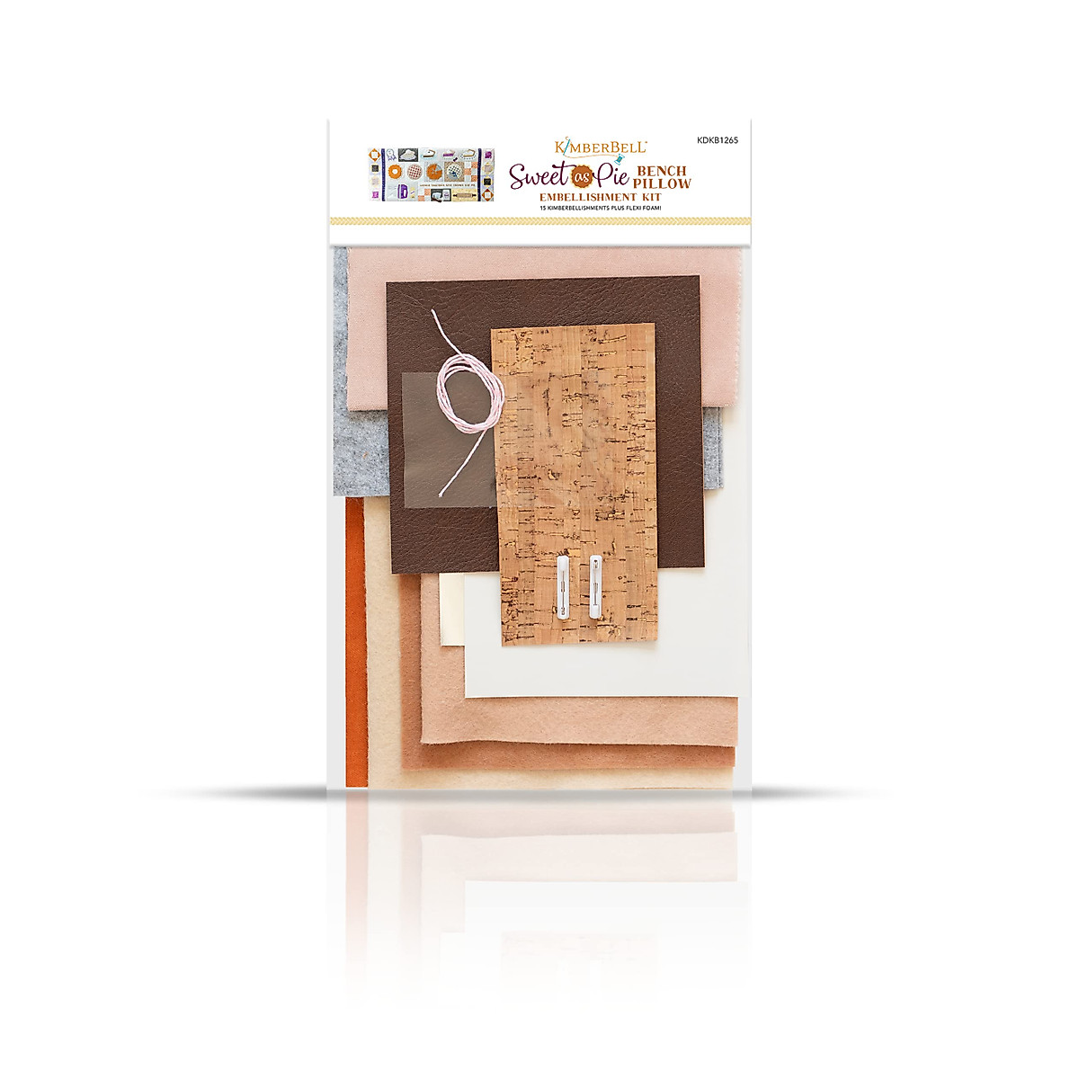 Kimberbell Embellishment Sweet As Pie Bench Pillow Kit: (15Pcs) Includes: Cork, String Leather, Felt, Flexi Foam, Vinyl, Pins, Pair with Bench Pillow Machine Embroidery Design KD5118