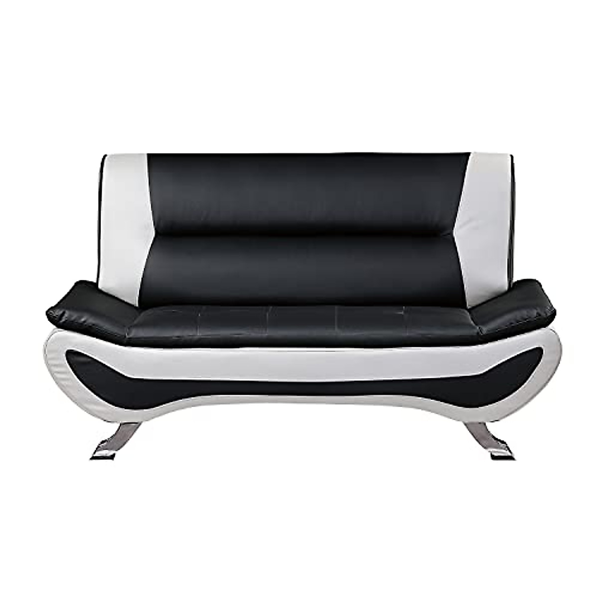 Lexicon Arques Two Tone Faux Leather Living Room Love Seat, 63.5" W, Black and White
