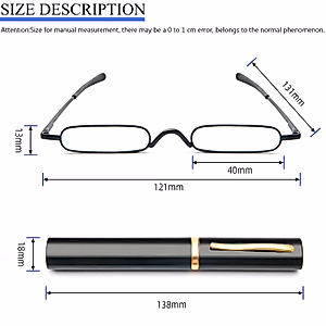 DXYXYO Slim Pocket Reading Glasses Men 2 Pack, Womens Compact Small Metal Readers with Portable Case, 2.0+ Black and Grey