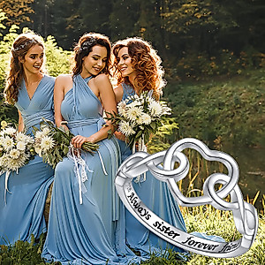 Yearace 925 Sterling Silver Engraved Always Sister Forever Friend Heart Infinity Love Knot Ring for Sister Women Siblings Birthday Gift, Size 7