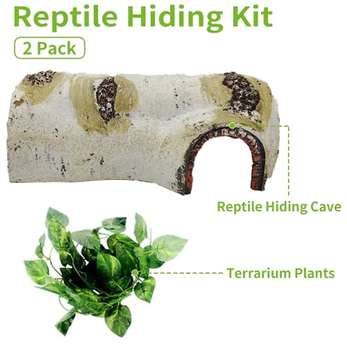 Hamiledyi Reptile Hides and Caves Bearded Dragon Log Hide Snake Hideaway Wood Shape Gecko Hideout Hut Resin Birch Bark Tank Decor for Lizard Ball Python Turtle Spider
