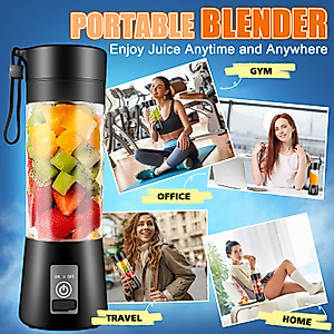 Portable Blender, Personal Size Blender for Shakes and Smoothies with 6 Ultra Sharp Blades, BPA Free,Cordless, Mini Blender Cup with Travel Lid and USB Rechargeable for Office, Gym, Kitchen