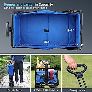 EchoSmile Heavy Duty 350 Lbs Capacity Collapsible Wagon, Outdoor Folding Camping Beach Wagons, Grocery Portable Utility Cart, Adjustable Rolling Carts, All Terrain Sports Wagon with Big Wheels