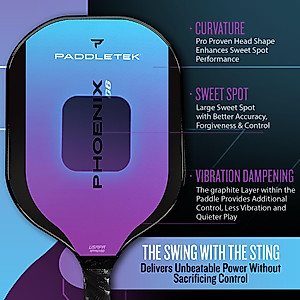 Paddletek Phoenix G6 Pickleball Paddle | Professional Pickleball Paddles with Honeycomb Core, Polycarbonate Surface, Graphite PolyCore & High Tack Performance Grip | USAPA Approved