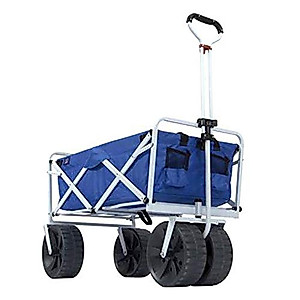 Mac Sports Heavy Duty Collapsible Folding All Terrain Utility Beach Wagon Cart, Blue/White