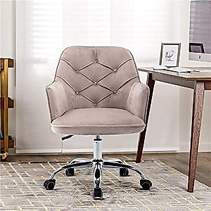 Goujxcy Home Office Chair, Velvet Desk Chair Modern Adjustable Swivel Chair, Upholstered Task Chair Accent Chair Executive Chair Vanity Desk Chair (Grey)
