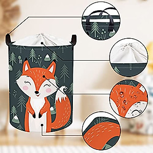 Clastyle 45L Smile Foxes Kids Laundry Baskets for Bedroom Collapsible Waterproof Tree Laundry Hamper with Drawstring for Toys, 14.2 * 17.7 in