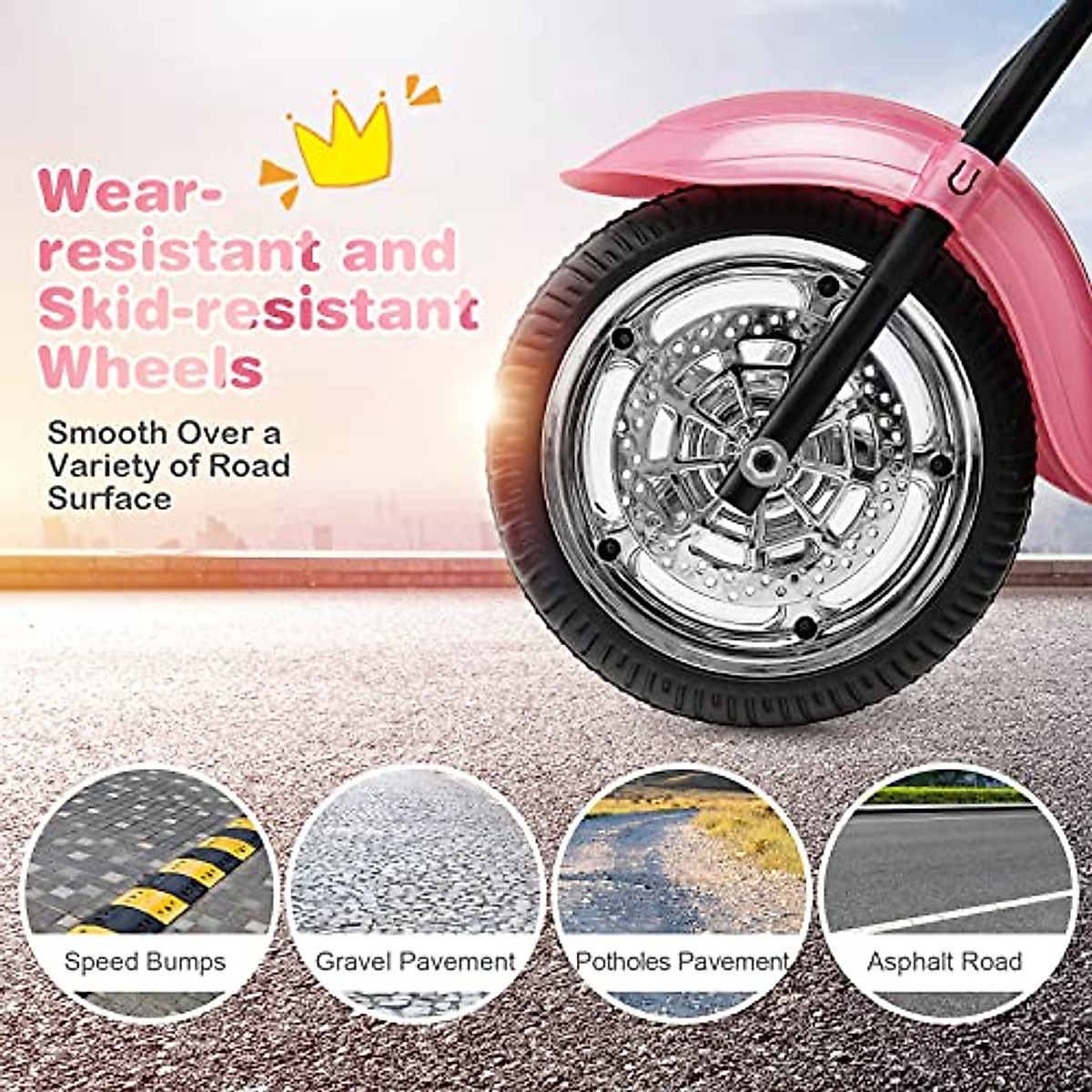 HONEY JOY Pink Kids Motorcycle,6V Battery Powered Toddler Chopper Motorbike Ride On Toy w/Horn & Headlight, Foot Pedal, Music, 3-Wheel Mini Electric Motorcycle for Kids, Gift for Boys Girls(Pink)